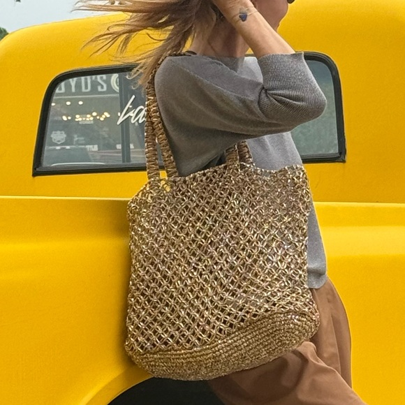 Bags | Handmade Shimmery Paper Yarn Tote | Poshmark